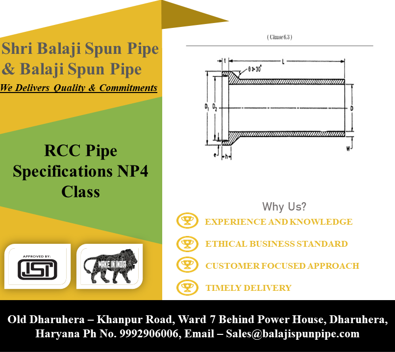 RCC Pipe Specifications NP4 Class - Shri Balaji Spun Pipes