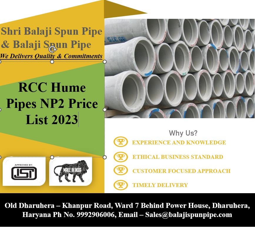 RCC Hume Pipes NP2 Price List 2023 - Shri Balaji Spun Pipes